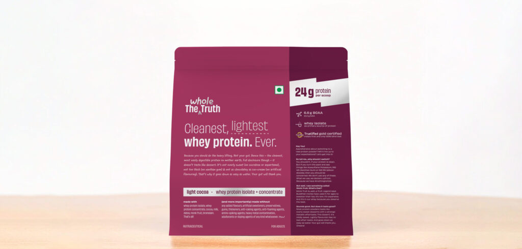 The Whole Truth Whey Protein Isolate + Concentrate Light Cocoa Flavour ...